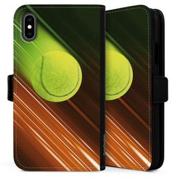 DeinDesign iPhone X Handy Klapph&uuml;lle Handyh&uuml;lle aus Kunst Leder schwarz Flip Case Ball Tennis Hobby Sideflip mit langer Lasche