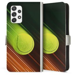 DeinDesign Galaxy A52s 5G Handy Klapph&uuml;lle Handyh&uuml;lle aus Kunst Leder wei&szlig; Flip Case Ball Tennis Hobby Sideflip mit Lasche