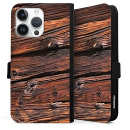 DeinDesign iPhone 14 Pro Max Handy Klapph&uuml;lle Handyh&uuml;lle aus Kunst Leder schwarz Flip Case Beams Wood Wooden Look Sideflip mit Lasche