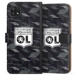 DeinDesign Galaxy A22 5G Handy Klapph&uuml;lle Handyh&uuml;lle aus Kunst Leder schwarz Flip Case Official Licensed Product Olympique Lyonnais Ol Sideflip mit langer Lasche