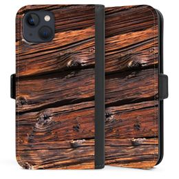 DeinDesign iPhone 13 Handy Klapph&uuml;lle Handyh&uuml;lle aus Kunst Leder schwarz Flip Case Beams Wood Wooden Look Sideflip mit Lasche