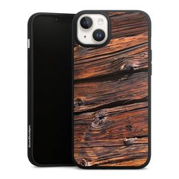 DeinDesign iPhone 14 Handy Premium Silikon H&uuml;lle Handyh&uuml;lle schwarz Case Beams Wood Wooden Look Silikon Premium Case