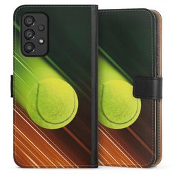 DeinDesign Galaxy A33 5G Handy Klapph&uuml;lle Handyh&uuml;lle aus Kunst Leder schwarz Flip Case Hobby Ball Tennis Sideflip mit langer Lasche