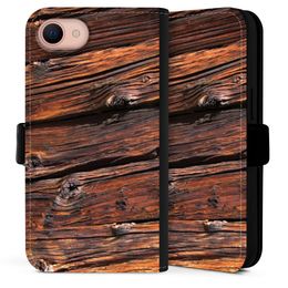 DeinDesign iPhone 16e Handy Klapph&uuml;lle Handyh&uuml;lle aus Kunst Leder schwarz Flip Case Beams Wood Wooden Look Sideflip mit Lasche