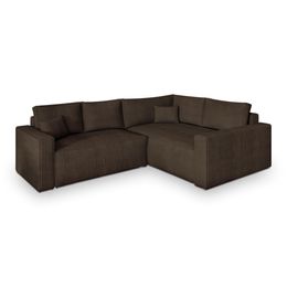 ECKSOFA ERONIS R-S Braun Kordstoff mit Schlaffunktion