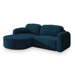 ECKSOFA AMILIA M L-S Blau Velours-Stoff mit Schlaffunktion