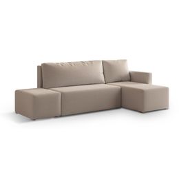 ECKSOFA VELOTTI R-S Beige Boucle-Stoff mit Schlaffunktion