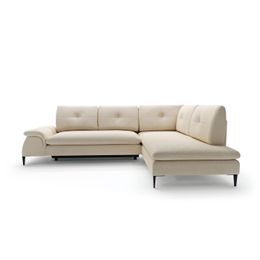 ECKSOFA BREZZA Beige Pl&uuml;sch-Stoff mit Schlaffunktion