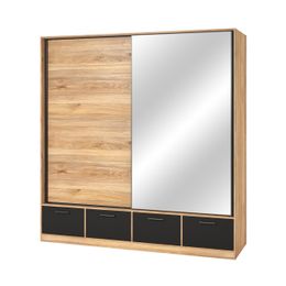 SCHWEBET&Uuml;RENSCHRANK BETTINA 200/209/61 cm 2-t&uuml;rig mit Spiegel Eichefarben