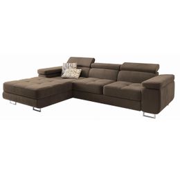 ECKSOFA ELMA L-S Beige Velours-Stoff mit Schlaffunktion