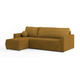 ECKSOFA SORGE Gelb Pl&uuml;sch-Stoff mit Schlaffunktion