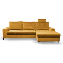 ECKSOFA GRIFO R-S Gelb Velours-Stoff mit Schlaffunktion