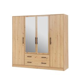 DREHT&Uuml;RENSCHRANK VANO 200/190/56cm 4-t&uuml;rig mit Spiegel Eiche Artisan