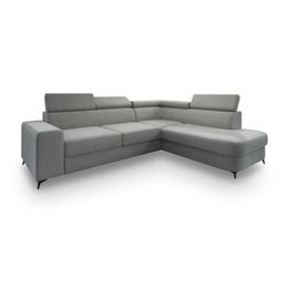 ECKSOFA ALVORO R-S Hellgrau Velours-Stoff mit Schlaffunktion