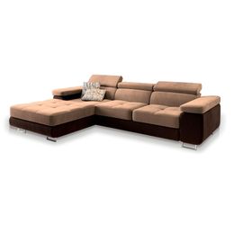 ECKSOFA ELMA L-S Beige Velours-Stoff mit Schlaffunktion