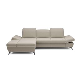 ECKSOFA FELICE L-S Beige Geflochtener Stoff mit Schlaffunktion