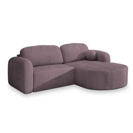 ECKSOFA AMILIA P R-S Lila Kordstoff mit Schlaffunktion