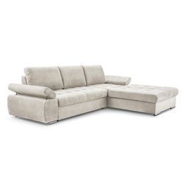 ECKSOFA SANDRO Beige Geflochtener Stoff mit Schlaffunktion