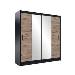 SCHWEBET&Uuml;RENSCHRANK KAYLE 203/215/61 cm 2-t&uuml;rig mit Spiegel Schwarz