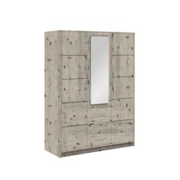 DREHT&Uuml;RENSCHRANK ELISE 147/200/57,5 cm 3-t&uuml;rig mit Spiegel Eichefarben