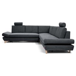 ECKSOFA CASA III R-S Anthrazit Pl&uuml;sch-Stoff mit Schlaffunktion