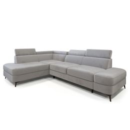 ECKSOFA AVISE M L-S Hellgrau Velours-Stoff mit Schlaffunktion