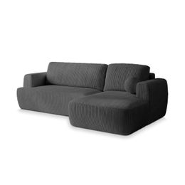 ECKSOFA SENTI P R-S Graphitfarben Kordstoff mit Schlaffunktion