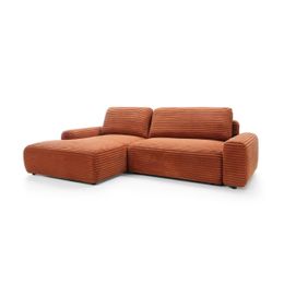 ECKSOFA OSSO Orange Velours-Stoff mit Schlaffunktion