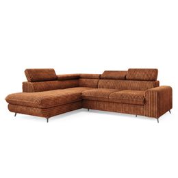 ECKSOFA VELISS Braun Kordstoff mit Schlaffunktion