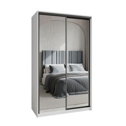 SCHWEBET&Uuml;RENSCHRANK RIEN 120/205/60 cm 2-t&uuml;rig mit Spiegel Wei&szlig;