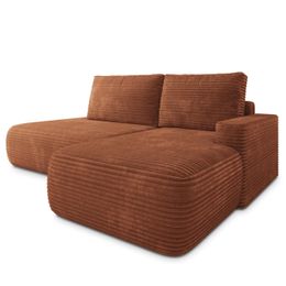 ECKSOFA AVINI T R-S Braun Kordstoff mit Schlaffunktion