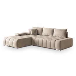 ECKSOFA ALESE L-S Creme Velours-Stoff mit Schlaffunktion