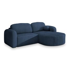 ECKSOFA AMILIA P R-S Blau Kordstoff mit Schlaffunktion
