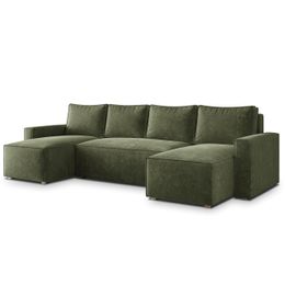 WOHNLANDSCHAFT ASPRA LM Gr&uuml;n Chenille mit Schlaffunktion