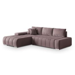 ECKSOFA ALESE L-S Lila Velours-Stoff mit Schlaffunktion