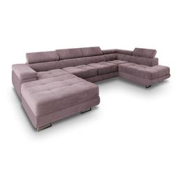 WOHNLANDSCHAFT CASONE R-S Lila Velours-Stoff mit Schlaffunktion