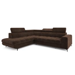 ECKSOFA MORIVA L-S Braun Velours-Stoff mit Schlaffunktion