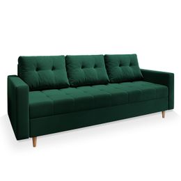 BETTSOFA MILO Gr&uuml;n Pl&uuml;sch-Stoff mit Schlaffunktion