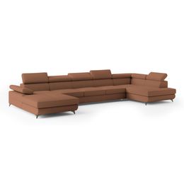 WOHNLANDSCHAFT MONTIVA Kupferfarben Boucle-Stoff mit Schlaffunktion