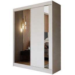SCHWEBET&Uuml;RENSCHRANK GRAZIA 150/216/61 cm 2-t&uuml;rig mit Spiegel Wei&szlig;