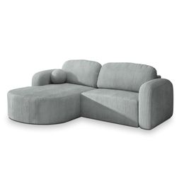 ECKSOFA AMILIA P L-S Hellgrau Kordstoff mit Schlaffunktion