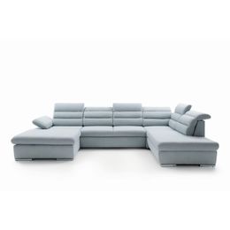 WOHNLANDSCHAFT RISO Blau Velours-Stoff mit Schlaffunktion
