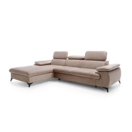 ECKSOFA FIORE Braun Velours-Stoff mit Schlaffunktion