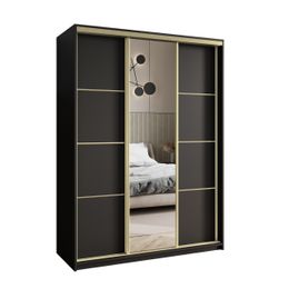 SCHWEBET&Uuml;RENSCHRANK VARO 150/205/60 cm 3-t&uuml;rig mit Spiegel Schwarz