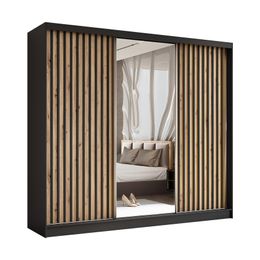 SCHWEBET&Uuml;RENSCHRANK LAMELLO 240/216/61 cm 3-t&uuml;rig mit Spiegel Schwarz