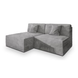 ECKSOFA FIORO Hellgrau Kordstoff mit Schlaffunktion