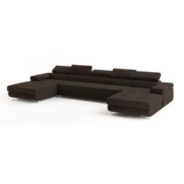 WOHNLANDSCHAFT OMBRA Braun Velours-Stoff mit Schlaffunktion