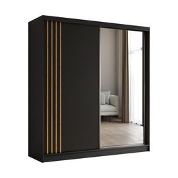 SCHWEBET&Uuml;RENSCHRANK NELVIA 200/216/61 cm 2-t&uuml;rig mit Spiegel Schwarz