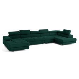 WOHNLANDSCHAFT VELORA R-S Gr&uuml;n Velours-Stoff mit Schlaffunktion