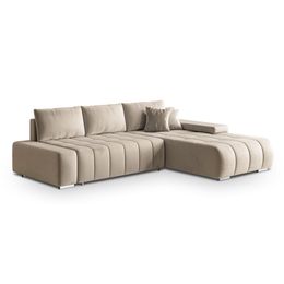 ECKSOFA ALESE R-S Creme Velours-Stoff mit Schlaffunktion